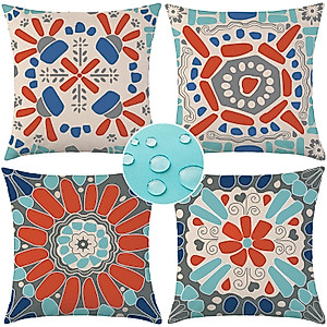 Mimkus Outdoor Waterproof Pillow Covers 18x18 Set of 4 Decorative Throw Pillow Covers Boho Geometric Cushion Covers for Couch Garden Patio Home Decor