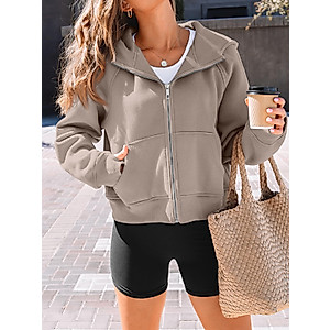 AUTOMET Womens Zip Up Hoodies Fleece Jackets Oversized Sweatshirts Fall Fashion Outfits 2025 Sweaters Winter Clothes CoffeeGrey M
