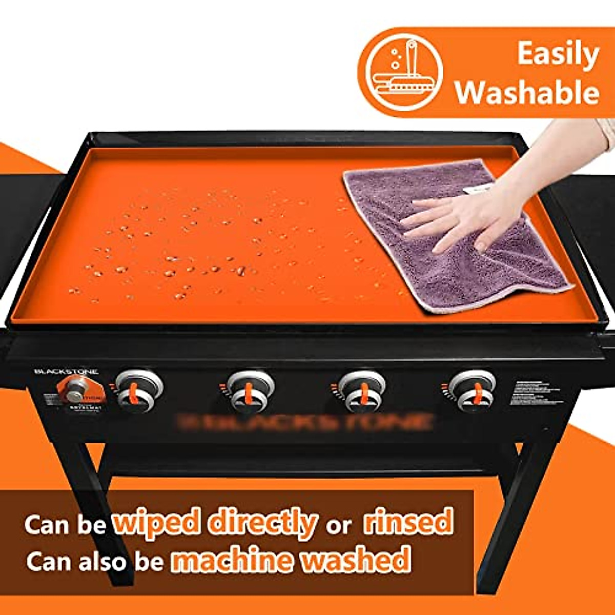 JOOKKI 17"22"28"36"Griddle Silicone Mat - Cover for Blackstone Pro Heavy Duty Food Grade Silicone Mat Protect Outdoor Griddle Mat Blackstone Mats for Grill Top（28"Orange)