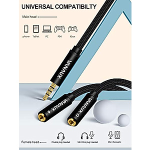 Headset Adapter Headphone Mic Y Splitter Cable, VANAUX 3.5mm Stereo Audio Male to 2 Female Separate Audio Microphone Plugs Compatible for PS4, Xbox One, Laptop, Phone, PC Gaming Headset
