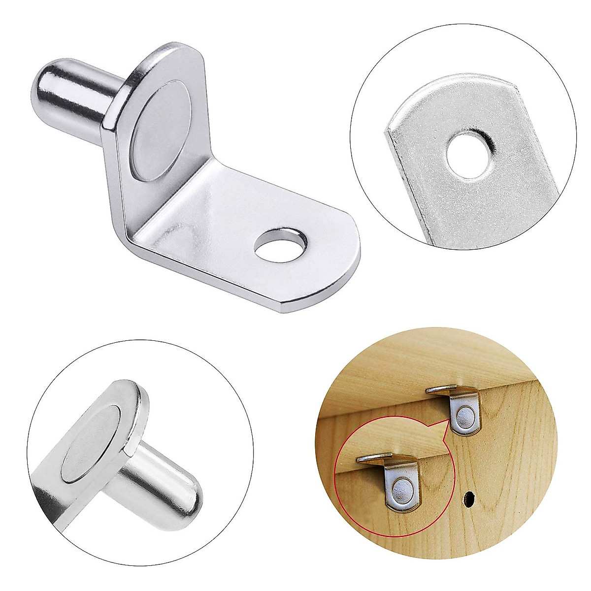 40 Pcs Shelf Support Pegs,1/4 Inch Diameter Shelf Bracket Pegs with Hole,Nickel Plated L-Shaped Clips for Kitchen & Bookcase Shelf Cabinet Furniture Closet Shelf Pins Support