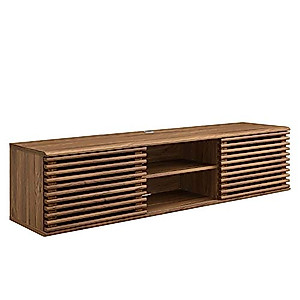 Modway Render 60" Mid-Century Modern Wall Mount Media Console TV Stand, 60 Inch, Walnut