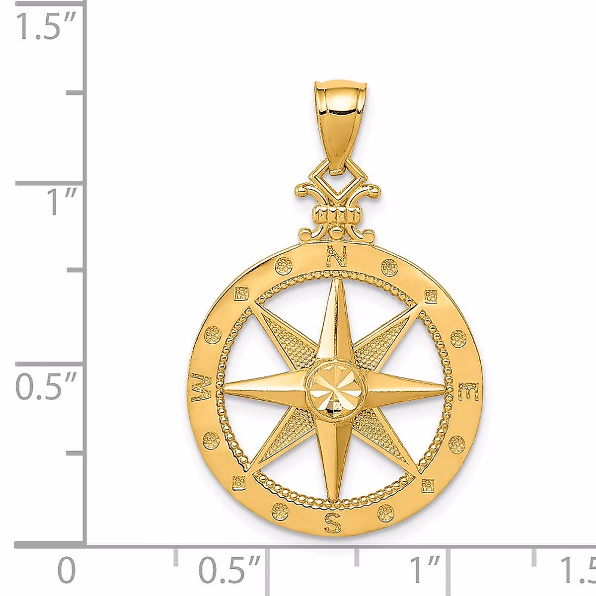 14k Diamond-cut Polished Compass Pendant 31mm style K6096