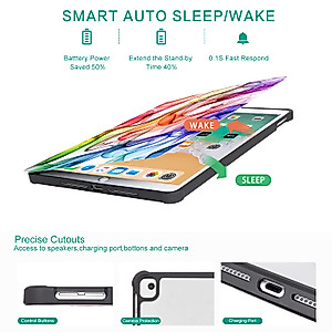 Rotating Case for iPad 9th/8th/7th Generation, Case for iPad Air 3rd, Case for iPad Pro 10.5 inch, 360 Degree Rotating Multi-Angle View Stand Cover Pencil Holder Auto Wake/Sleep, Colorful Smoke