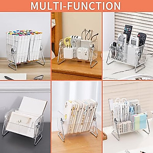 Yesesion Acrylic Remote Control Holder, Clear TV Remote Caddy for Bedside Table, Desk Storage Organizer with Removable Dividers for Marker Pen and Pencils, Home Office Supplies, Phone, Eyeglasses