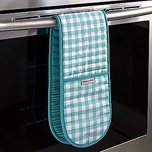 KitchenAid Gingham Casserole Mitt Single Pack, Aqua Sky Blue, 35"x7.5"