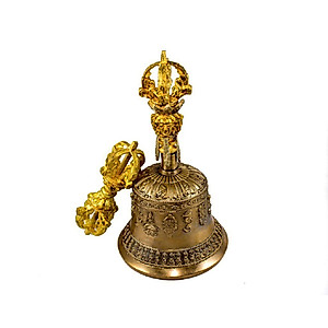 Singing Bowl Nepal Tibetan Buddhist Meditation Bell And Dorje Set - Dharma Objects Bell Of Enlightenment From Nepal 7 Inches