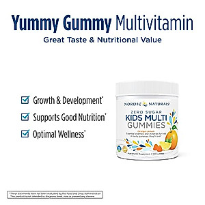 Nordic Naturals Zero Sugar Kids Multi Gummies, Orange Lemon - 120 Gummies - Great-Tasting Multivitamin for Ages 4+ - Supports Growth & Development - Non-GMO, Vegetarian - 30 Servings
