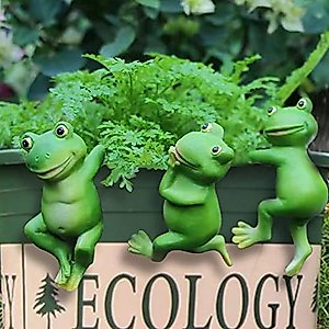 VEEBELL Frog Garden Statues Outdoor Décor, Hanging Animal Resin Statues Collectible Figurine for Garden Decoration for Flower Pot/Fence Patio Yard Art Pond Lawn Outdoor Ornament, Set of 3