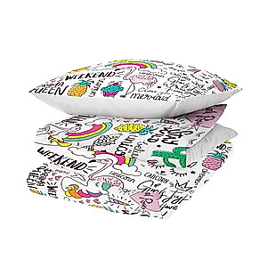 SHINICHISTAR Unicorn Comforter Set for Kids Teens Girls 3 Pieces Cartoon Drawing Bedding Sets Twin Size