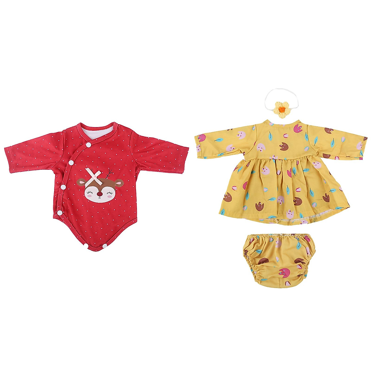 Kaydora Reborn Baby Doll Clothes for 16-20 Inch Reborn Doll Girl 2 Sets Deer Yellow&Red Reborn Baby Dolls Outfits Baby Doll Clothing