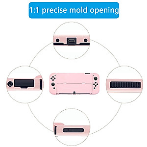 OLDZHU Dockable Pink Case Compatible with Nintendo Switch OLED Model 2021,Ultra-Slim Hard Protective Case Cover for Nintendo Switch OLED with Glass Screen Protector and 4 Pack Thumb Caps