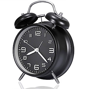 GRFIT Alarm Clock 4 Inch Twin Bell Loud Alarm Clock Metal Frame 3D Dial with Backlight Battery Operate Desk Table Alarm Clock for Home and Office Clock for Bedrooms (Color : 1)
