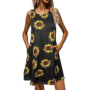 Cnebo Formal Dresses for Women 2023 Women's Summer Loose Tassel Sleeveless Printed Dress Black