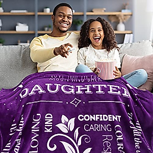 FILO ESTILO Daughter Birthday Gift from Mom, Dad or Both Parents, Daughter Blanket Filled with Words of Encouragement, Daughter Gifts from Mother or Father, Throw 60x50 Inches (Purple)