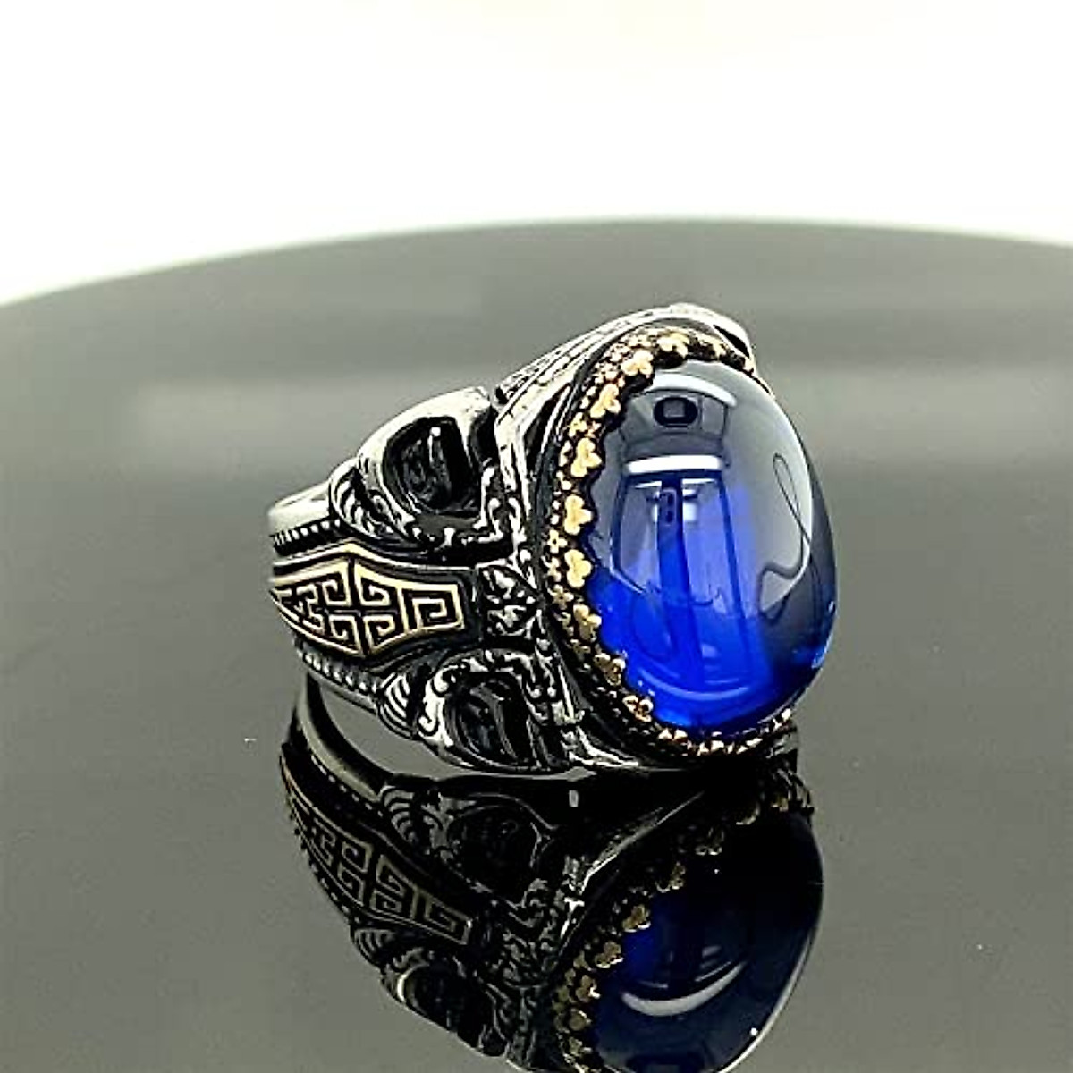 Sapphire Stone Ring, Men Handmade Silver Ring, Greek Style Ring, Handcrafted Ottoman Men Rin
