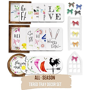The Ultimate Farmhouse Tiered Tray Decor Set - Beautiful Year Round Seasonal & Holiday Decoration Bundle - The Perfect Easter, Spring and St Patricks Day Centerpiece Designs for Home & Kitchen Decor