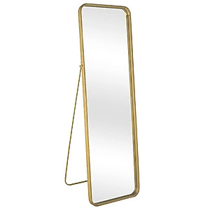 OBIOZZ Floor Mirror, Full Body Mirror Full Length Mirror Standing Gold Rounded Frame with Floor Stand Wrought Iron Full- Body Length Mirror Dressing Mirror for Bedroom Living Room