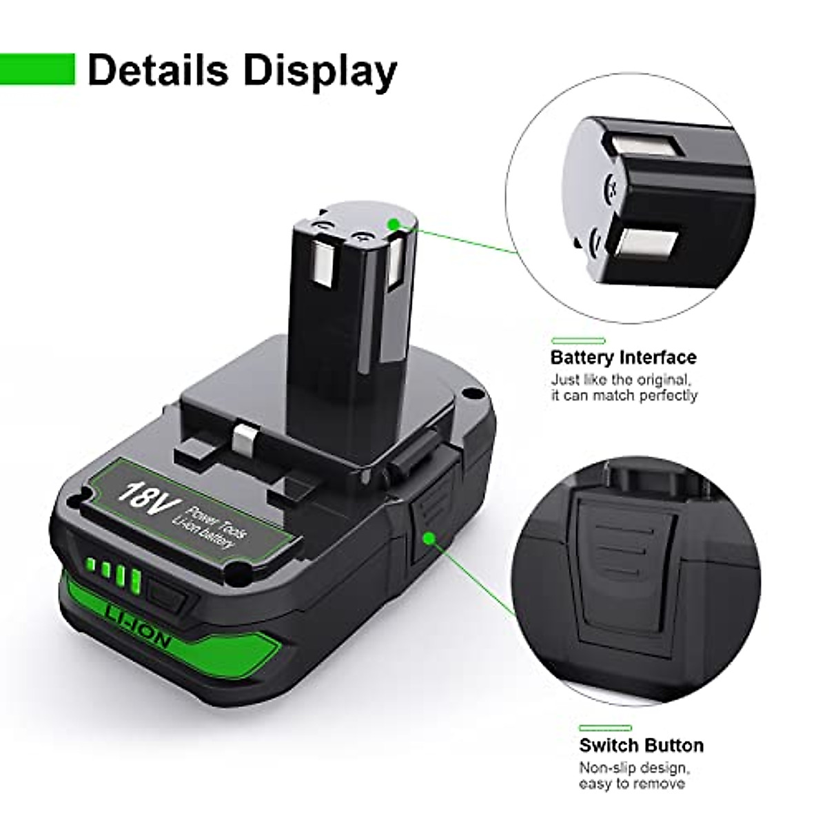 Bonadget 2Pack 18V 3.5Ah Replacement for Ryobi 18V Lithium Battery One Plus P102 P103 P104 P105 P107 P108 P109 Cordless Tools
