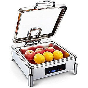 UZOURI 6 Qt Stainless Steel Chafing Dishes Silver Electro-Thermal Chafer Warmer Set with Touch Screen, Chafing Dishes Buffet for Wedding Kitchen Party Banquet Dining,B (B)