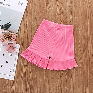 Dimoybabe Toddler Baby Girl Summer Clothes Knit Cotton Outfits Infant Short Set Sleeve Ruffle Ribbed Clothing Watermelon Red 2-3T 100CM