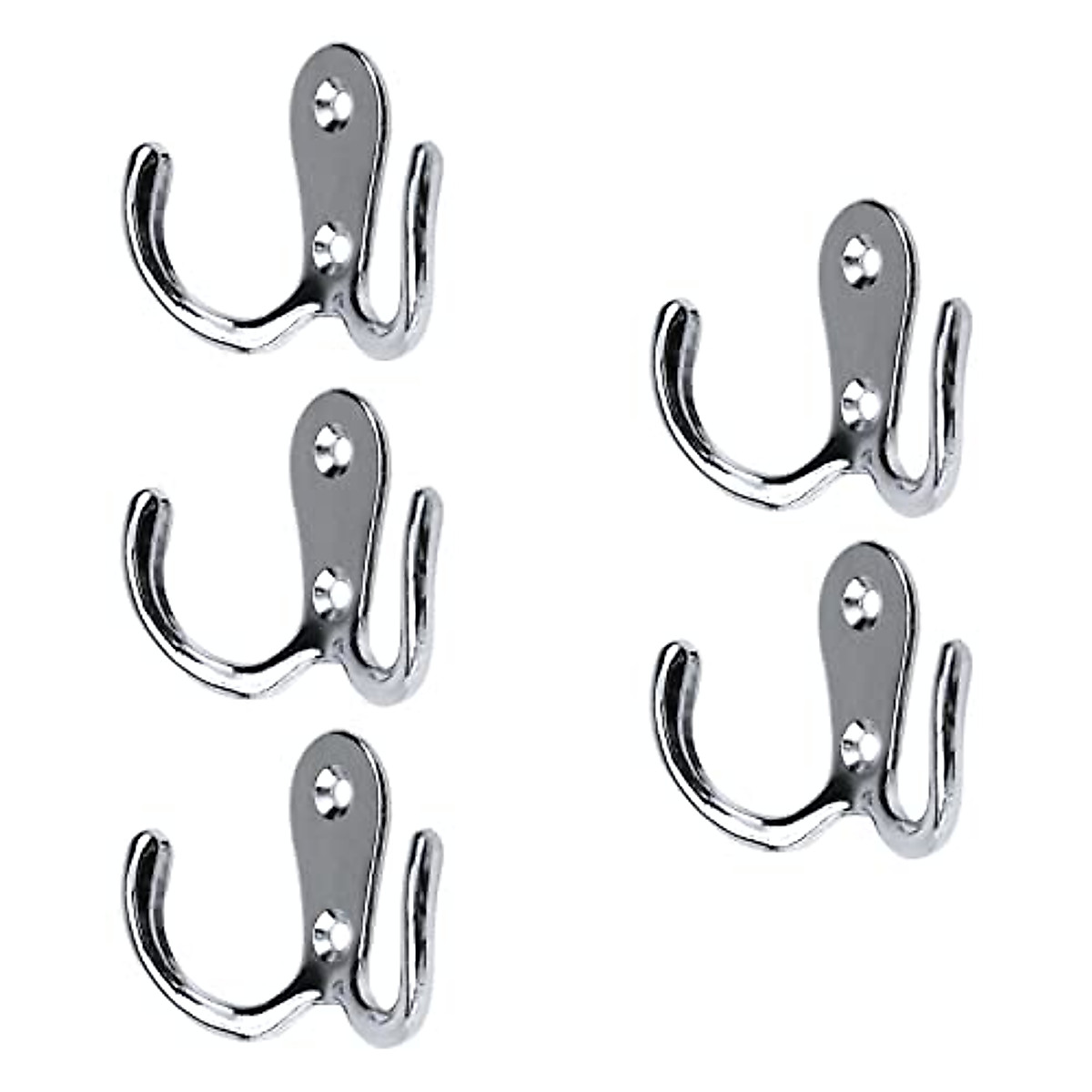 Faotup 5PCS Bronze Zinc Alloy Metal Double Hooks for Hanging,Double Hook Silver,Double Coat Hooks Silver,Double Coat Hooks Hardware,with Screws,2.12×1.57×0.55inches
