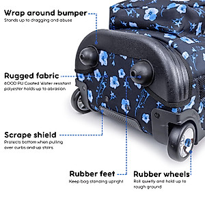 J World New York Sundance Rolling Backpack Girl Boy Roller Bookbag, Night Bloom, 20 X 13 X 9 (H X W X D)