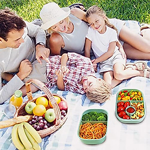 Landmore Bento Box Adult Lunch Box, 3 Stackable Bento Lunch Containers for Adults/Kids, 3 Layers All-in-One Bento Box with Utensil Set, Leak-Proof Bento Box for Dining Out, Work, Picnic, School Green