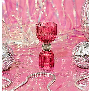 ban.do Cocktail Measuring Jigger, Double Jigger Shot Glass, 1/2 and 1 Shot Measuring Cup, Pink Glass Bar Tool, Tipsy Turvy