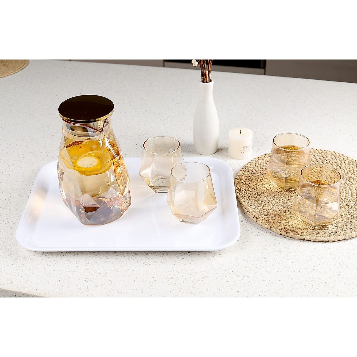 FlosSolis 15.1"x11.3" White Serving Tray Set of 2, Melamine Rectangular Serving Tray/Platters Stackable Sturdy and Easy Clean for Serving Food,Fruit,Desserts,Breakfast,Meals,BPA Free