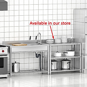 Free Standing Stainless-Steel Single Bowl, Commercial Restaurant Kitchen Sink Set w/Faucet & Drainboard, Prep & Utility Washing Hand Basin w/Workbench & Storage Shelves Indoor Outdoor (47in)