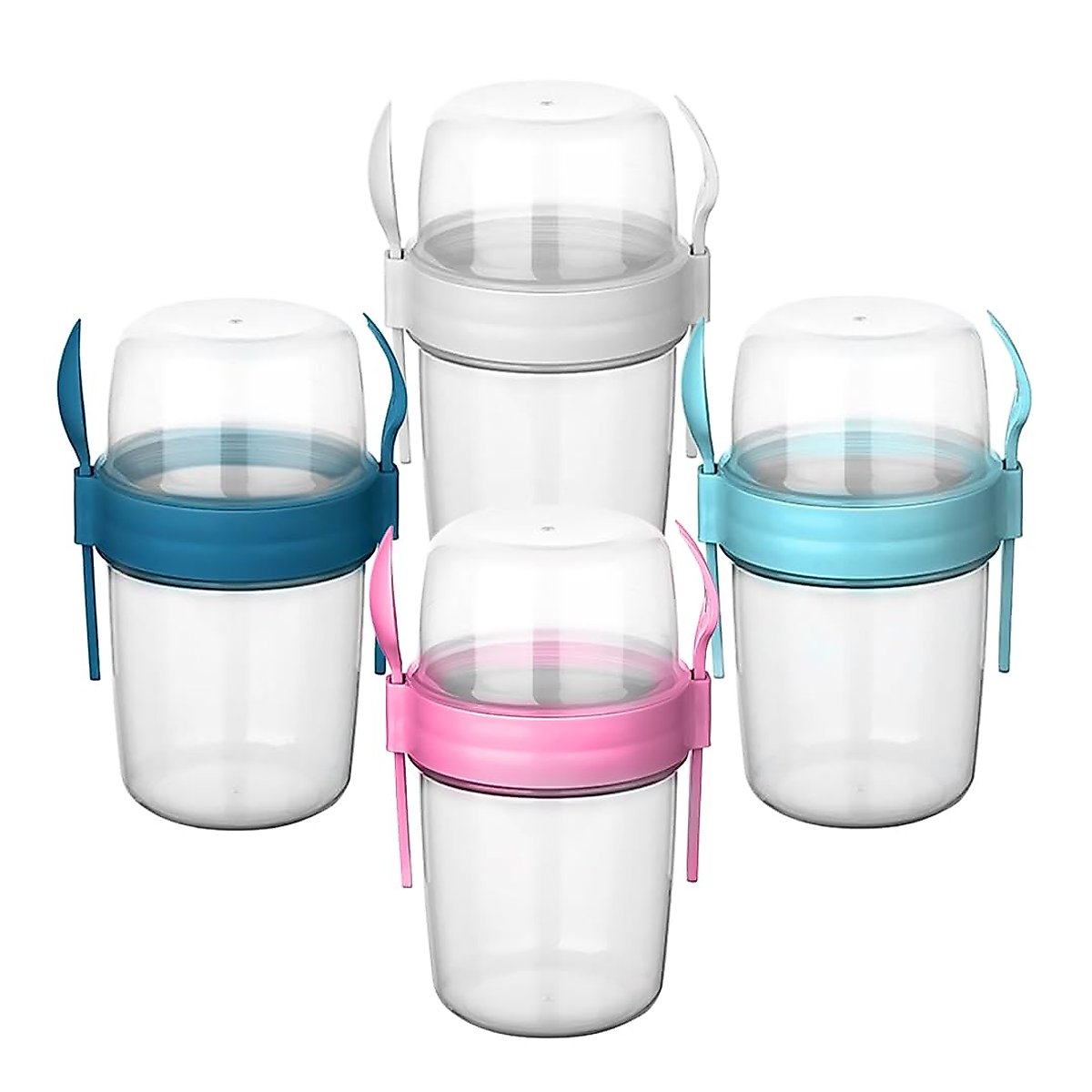 QUASLEQ 4-Pack Yogurt Parfait Cups - with Lids and Spoons - Reusable Yogurt Containers for On-the-Go - Portable Yogurt Cups with Topping Storage - Ideal for Oatmeal and Breakfast Prep (22 oz-650 Ml)