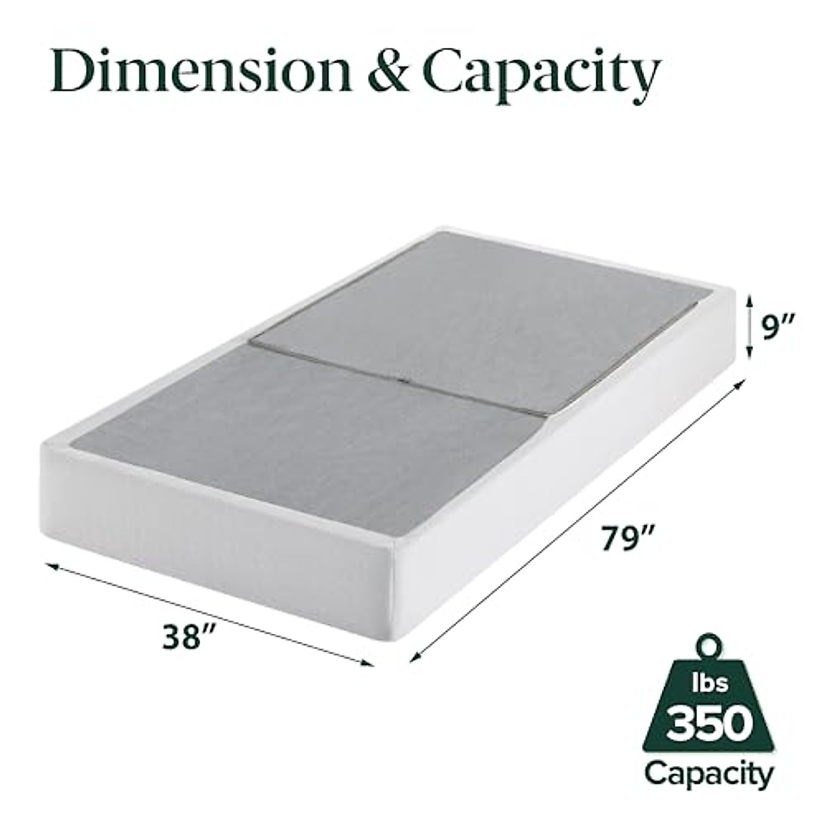 ZINUS 9 Inch Box Spring with Cover, No Assembly Mattress Foundation, Sturdy Metal Structure, Twin XL, White