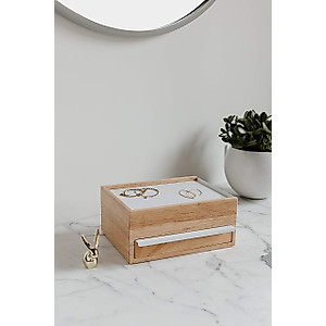 Umbra Stowit Jewelry Box - Modern Keepsake Storage Organizer with Hidden Compartment Drawers for Ring, Bracelet, Watch, Necklace, Earrings, and Accessories (White / Natural)