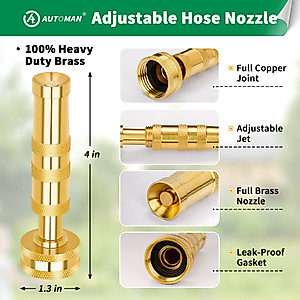 AUTOMAN Brass Hose Nozzle – High Pressure Jet Nozzles 3 Pack, Heavy Duty Sprayer for Garden Hoses, Adjustable Spray Gun,Solid Twist Water Hose Nozzle for Patio, Lawn, Car Wash, Extra 10 Rubber Washers