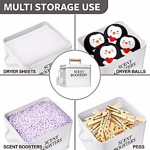 Calindiana Modern Farmhouse Metal Laundry Scent Booster Beads Dispenser Container with Scoop for Laundry Room Decor and Accessories and Space Saving Laundry Room Organization and Storage, White