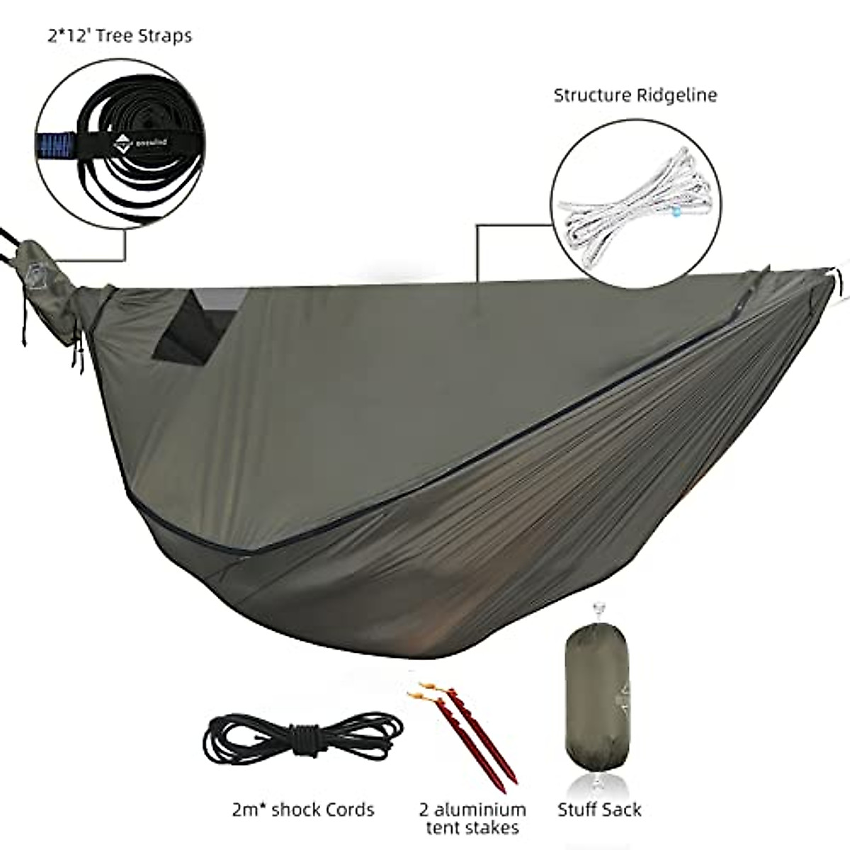 Onewind Airstream Camping Hammock with Mosquito Net and Windsock, Lightweight and Convertible Hammock, Holds up to 400 lbs, Ideal for Camping, Hiking, Backpacking, OD Green