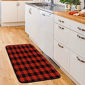 KOBLEN Red Plaid Pattern Kitchen Rugs Non Slip Washable Absorbent Kitchen Mats 20x39 inch Cushioned Anti Fatigue Kitchen Floor Mats for in Front of Sink