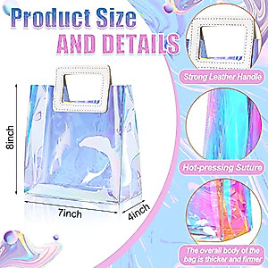 CHENGU 10 Pcs Holographic Gift Bags Clear Iridescent Reusable Birthday Gift Bags Handle PVC Gift Wrap Shopping Bags Waterproof Transparent Tote for Women Girl Wedding Party Baby Shower (7 x 8 x 4 Inch)