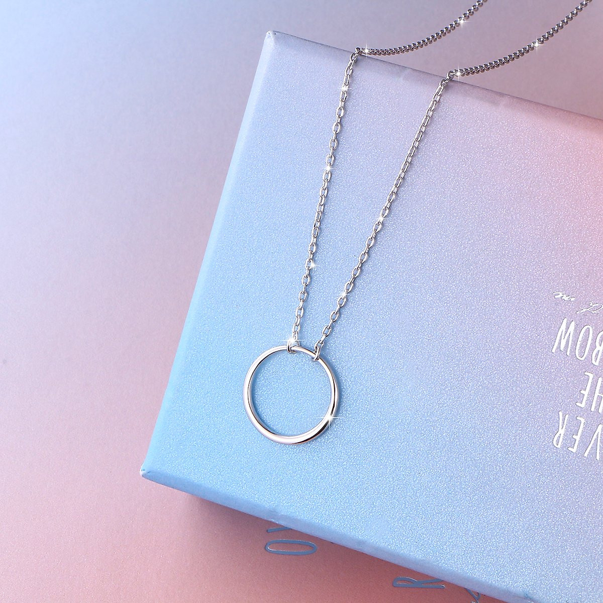 Ladytree S925 Sterling Silver Dainty Simple Circle Pendant Eternity Necklace,Rolo Chain,18+2