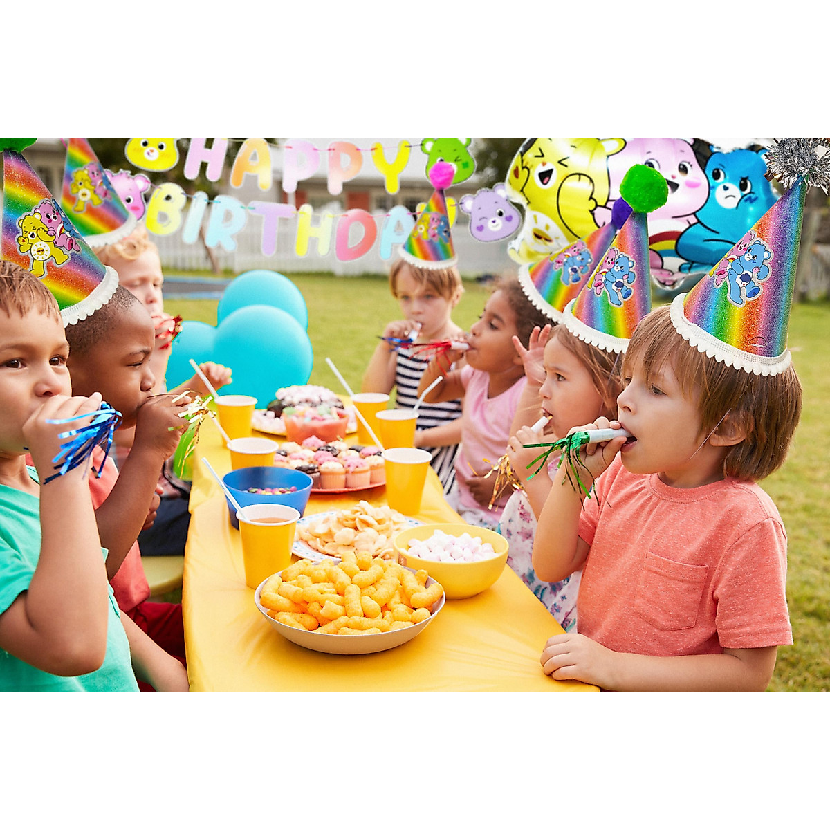 Care Bears Birthday Decorations 31pc Happy Birthday Room Decorations Original Care Bears Party Supplies: Party Hats Birthday Banners Balloons Rainbow Party Favor Baby Shower Gender Reveal Decor 3+