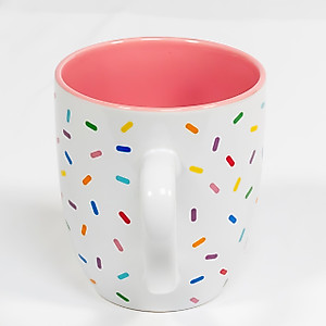 Yummy Sprinkles Mug | Pink Mug | Rainbow Sprinkles Coffee Mug | Birthday Cake Mug | Large, Fun, Coffee Mug with Green, Yellow, Red, Pink, Blue Art | Rose Pink
