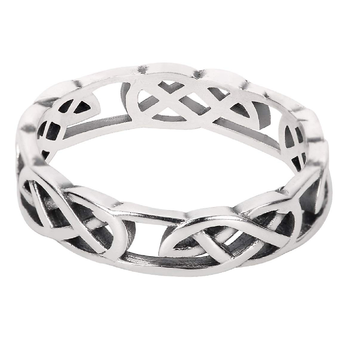 CloseoutWarehouse 925 Sterling Silver Celtic Wicca Pagan Eternity Ring (Sizes 2-15) (Silver, 8)