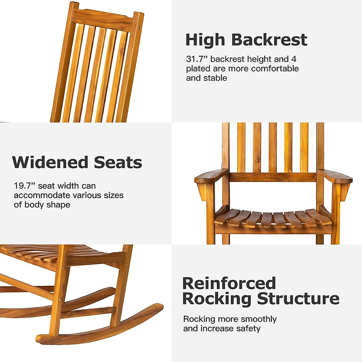 Panana Acacia Wood Rocking Chair Outdoor Porch Rocker with Cushion for Patio, Garden, Balcony, Backyard, Living Room