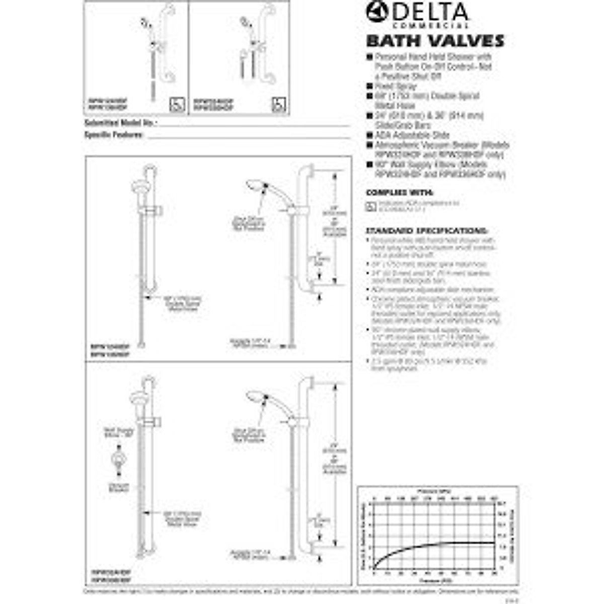 Delta Faucet RPW336HDF Single Function Hand shower with Grab Bar and Elbow