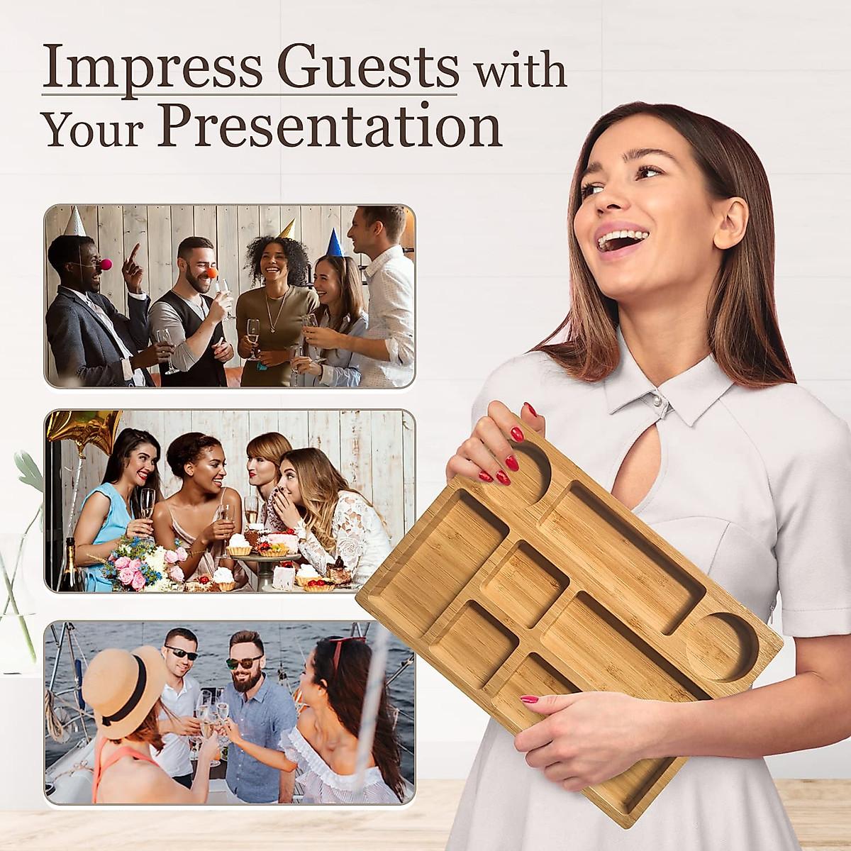 Lukata Grazing Board - Small Charcuterie Board for Snacks Cheese & Appetizers - Durable Bamboo Serving Platter for 2-3 People Parties Guests Picnics - 12.6''x 8.7''x 0.8''