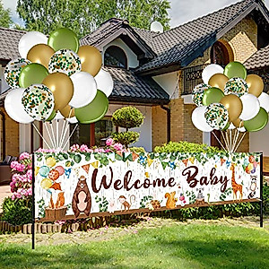 Woodland Baby Shower Decoration Gender Neutral Forest Decor Woodland Animal Baby Shower Party Supplies, Welcome Baby Banner Forest Creature Backdrop, Latex Confetti Balloon for Gender Reveal