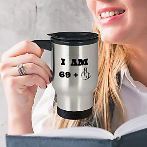 70th Birthday Travel Mug, Middle Finger Cup, 70th Birthday Gifts For Men And Women, Funny Birthday Present For 70 Year Old Relatives and Friends, 14 oz Silver Cup
