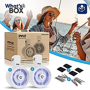 Pyle 6.5” 2-Way Marine Wakeboard Tower Speakers w/LED Lights, Full Range Waterproof Outdoor Speakers for Off-Road ATV, UTV, Jeep or Boat (White)