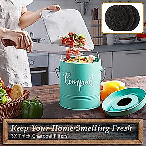 Teal Compost Bin Kitchen - 1.3 Gallon Turquoise Kitchen Compost Bin Countertop - Indoor Countertop Compost Bin with Lid - Rust Proof Compost Bucket - Teal Kitchen Decor and Accessories
